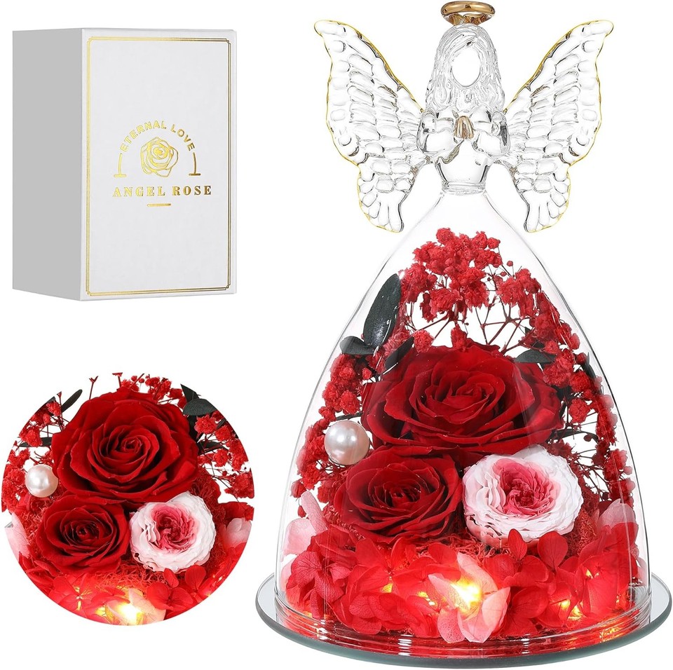 Christmas Rose s for Women Preserved Real Flower in Glass Angel ...