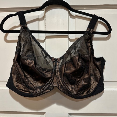 Elomi Imogen Bra Black Brown Lace 44H 44 H Underwired Side Support Full Cup 8481 | eBay