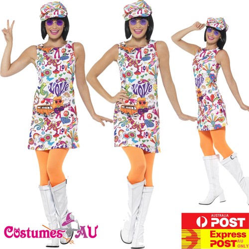 Ladies 60s Groovy Chick Costume Disco 70s Retro Hippie Go Go Dance ...