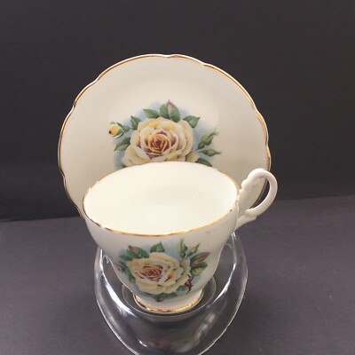 VTG Regency Tea Cup Saucer Bone China Gold Yellow Rose Silver Queen ...
