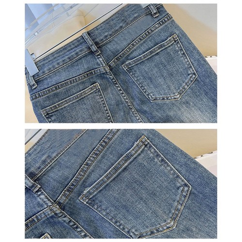 Womens Blue Retro Nine Point Pants Suitable for Vacation and Daily Wear ...