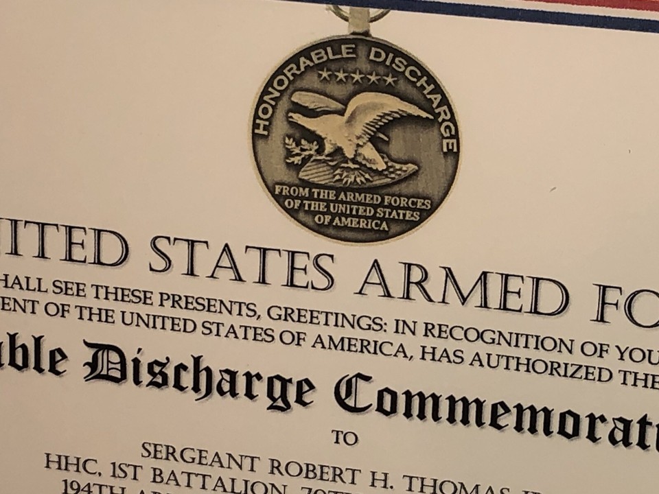 MILITARY HONORABLE DISCHARGE COMMEMORATIVE MEDAL CERTIFICATE ~ Type 1 ...
