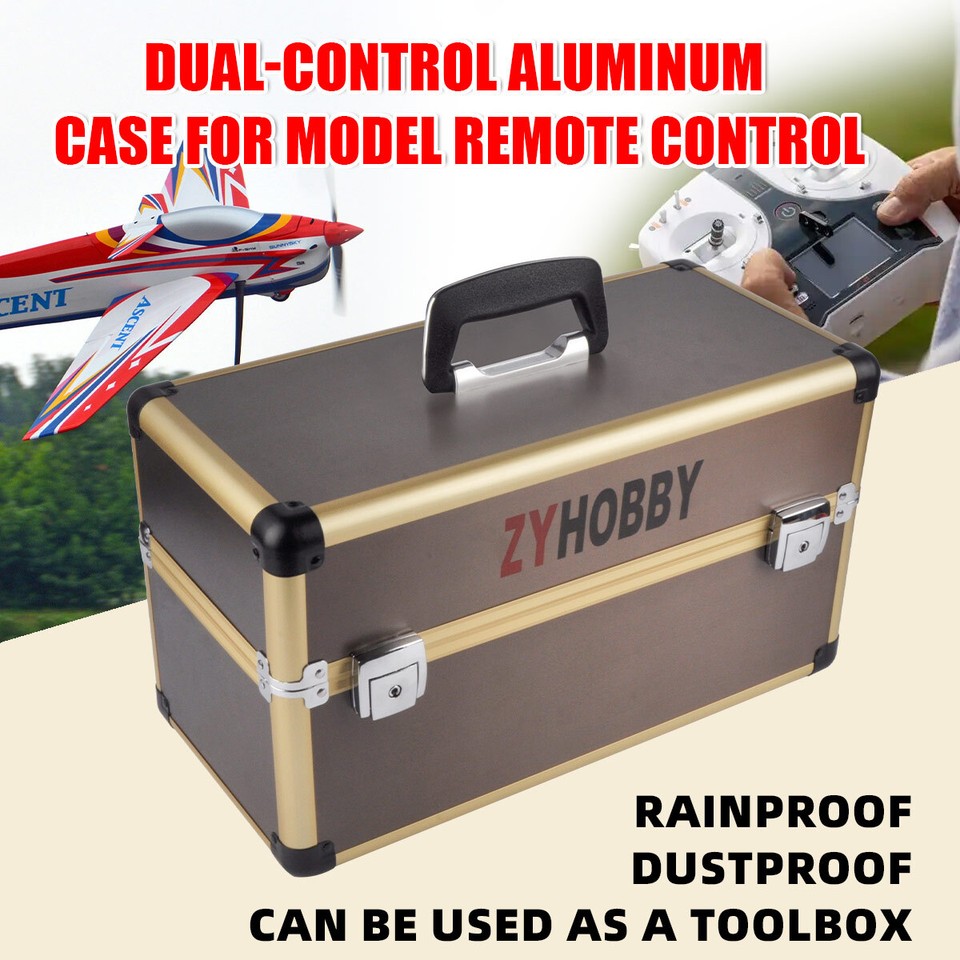 Double RC Transmitter Aluminum Carrying Case for Futaba JR Spektrum ...