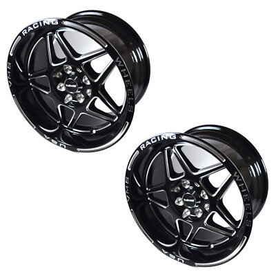 2x Delta 15X8 Black Polished Drag Racing Rims Wheels 4X100/4X114 ET20 ...