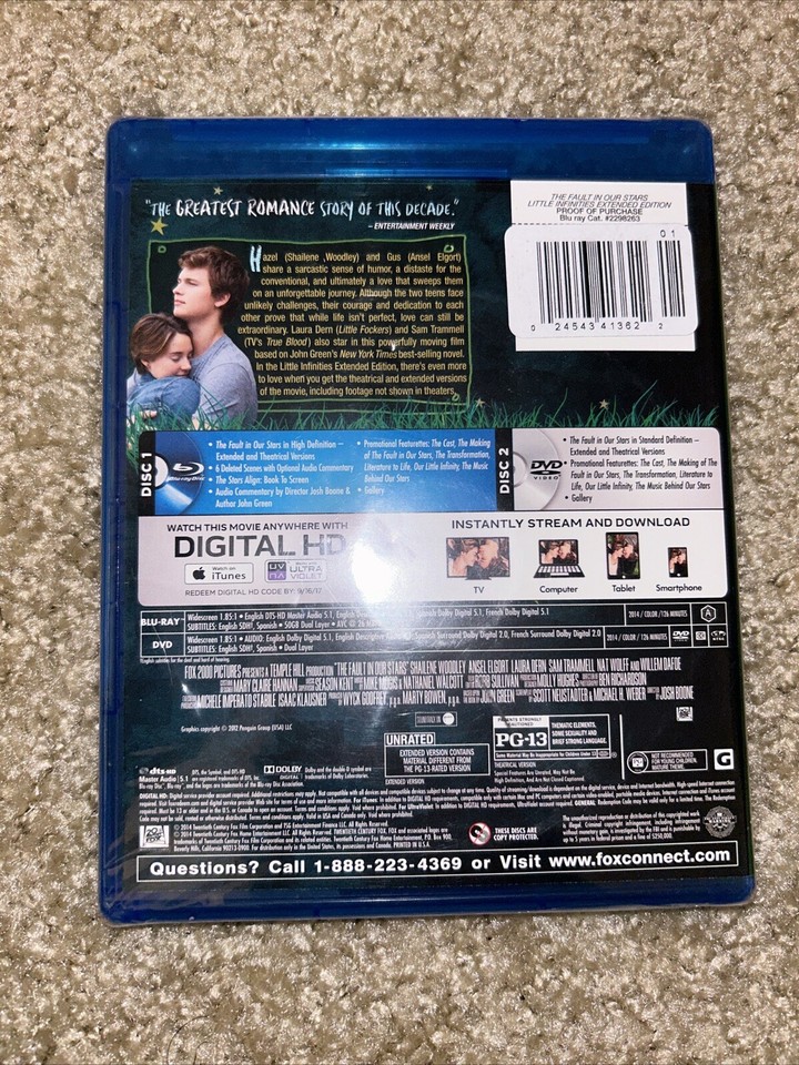 The Fault in Our Stars: Blu-Ray+DVD+Digital - Extended and Theatrical Versions | eBay