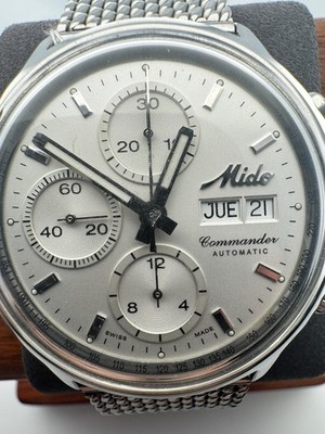 MIDO 8885 COMMANDER AUTOMATIC CHRONO DAY DATE SILVER DIAL MESH WATCH ...