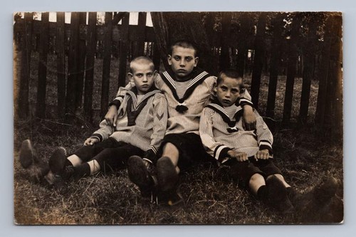 Buzz Cut German Brothers in Mariner Uniforms RPPC Antique Portrait ...