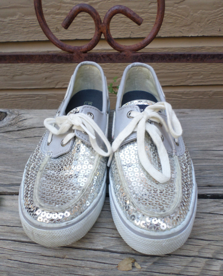 Sperry Top- Sider Silver Gray Sparkle Sequin Boat Shoes Women's 7 M | eBay