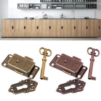 Wood Box Wardrobe Drawer Lock Lock + Key Antique Iron Door Lock Jewelry ...