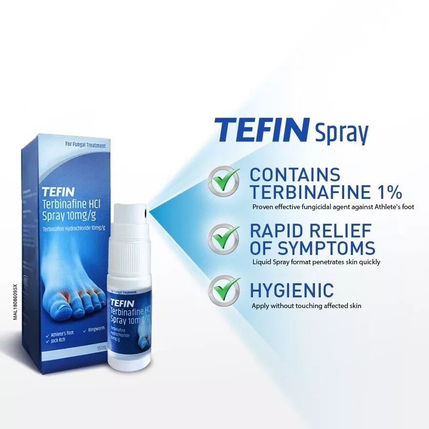 New! 2X TEFIN Terbinafine HCI Spray Fungal Treatment 10mg/g 15ml FREE ...