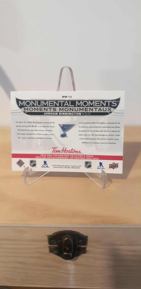 2025-26 tim horton / monumental moments/ jordan binnington # MM-13 ...