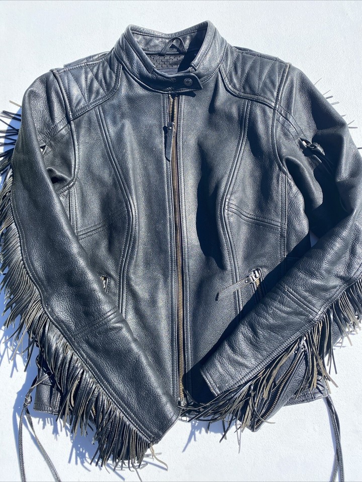Harley Davidson Women BOONE Leather Jacket Fringe Medium 98013-18VW | eBay