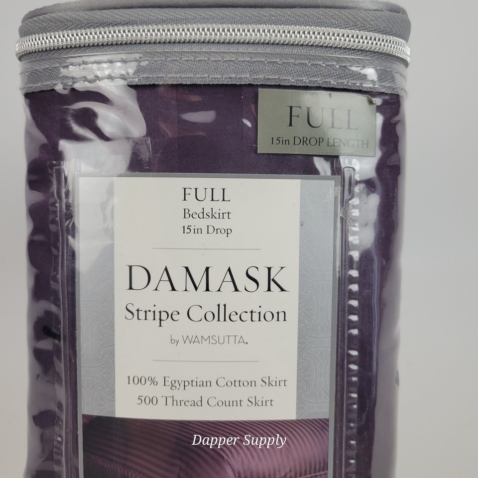 Wamsutta Damask Stripe Full Bedskirt Potent Purple 15” Drop 500TC Dust ...
