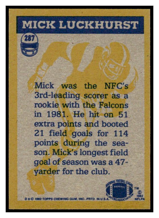 1982 Topps #287 Mick Luckhurst Atlanta Falcons Excellent | eBay