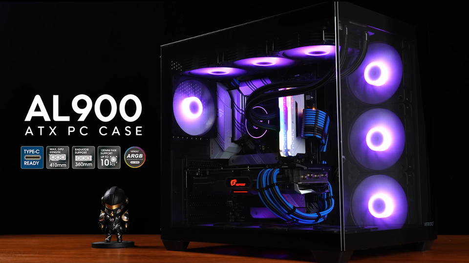 Vetroo AL900 BLACK ATX Mid Tower PC Case Tempered Glass w/ ARGB & PWM ...