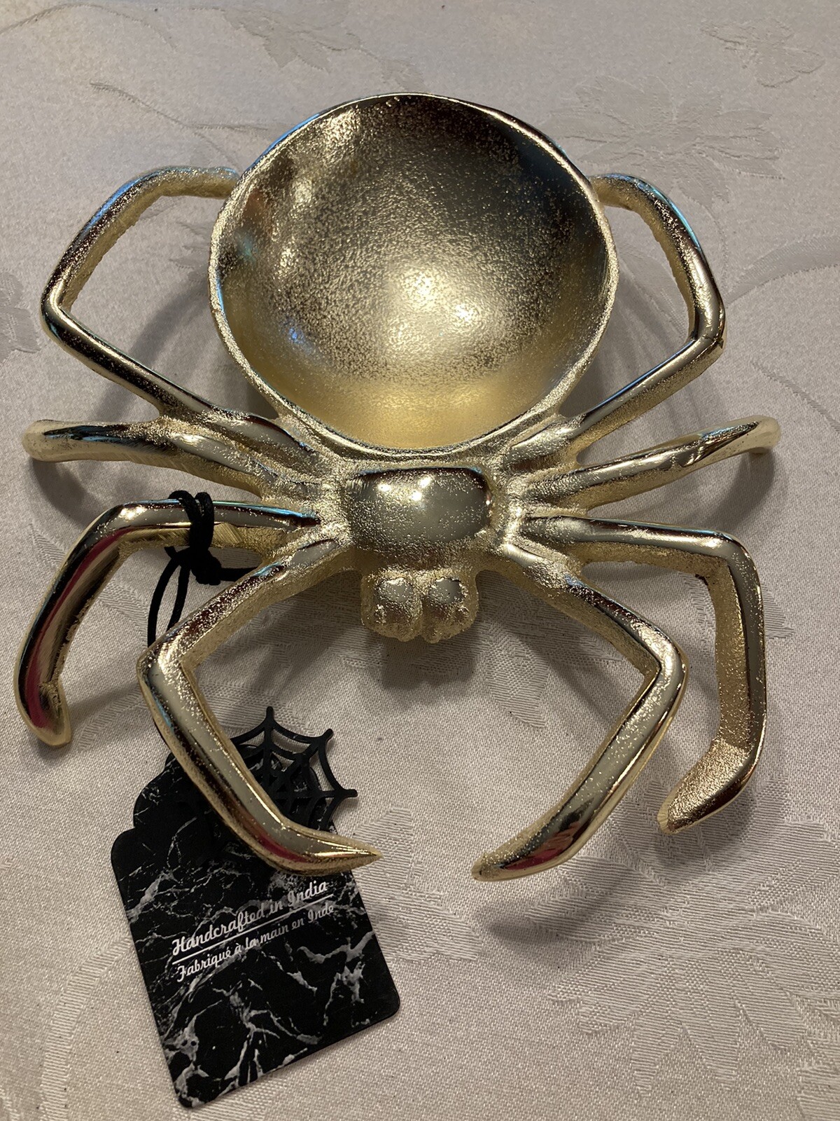 Halloween Decor Spider Candy Dish 8” Gold Metal | eBay