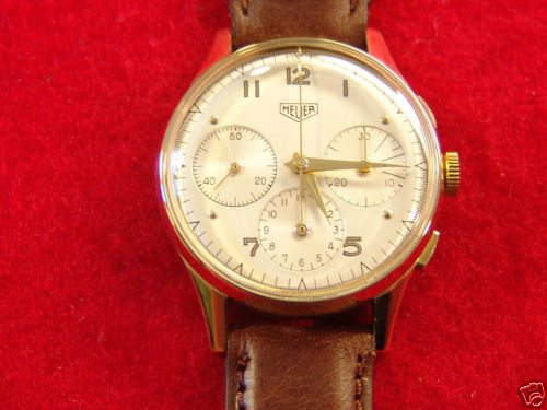 HEUER 14kt GOLD, 3 Register Chronograph 72 Valjoux, Ed Heuer & Co ...