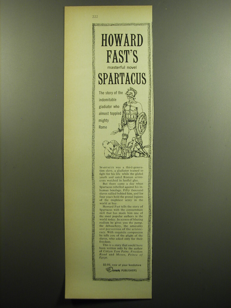1958 Crown Publishers Book Advertisement - Spartacus by Howard Fast | eBay