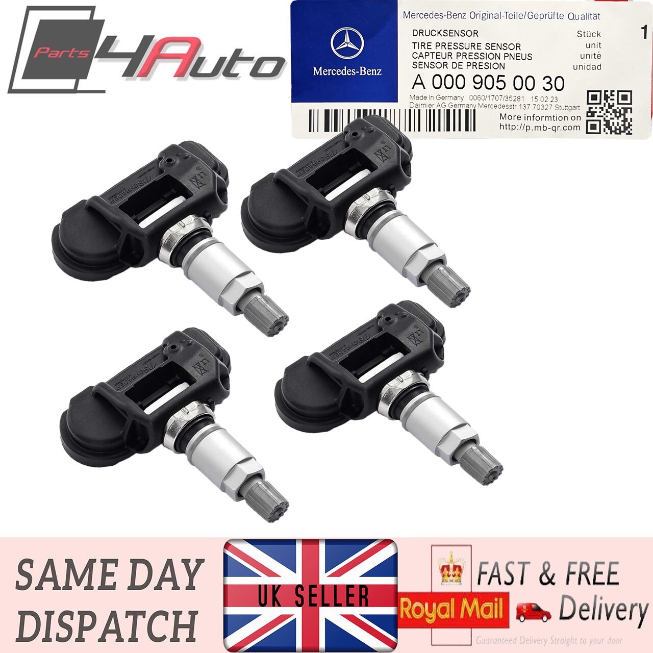 4x GENUINE MERCEDES TIRE PRESSURE SENSOR MERCEDES C E CLASS CLS G CLASS ...