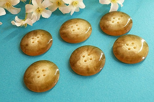 198C/ Superb Large Buttons "Horn" Brown Glossy Lot 6 Buttons Ep ...