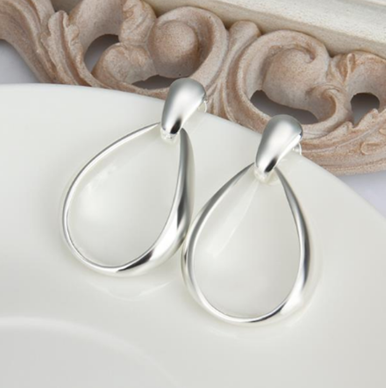 Womens 925 Sterling Silver Oval Shaped Hoop Drop Dangle Stud Earrings # ...