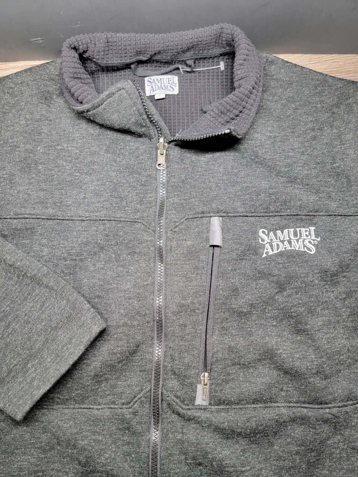 Samual Adam's Mens Wool Full Zip Jacket Waffle Knit Inside Grey Sz ...