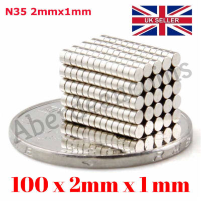 100 x 2mm x 1mm Disc Neodymium Magnets N35 Warhammer craft Models Tiny ...