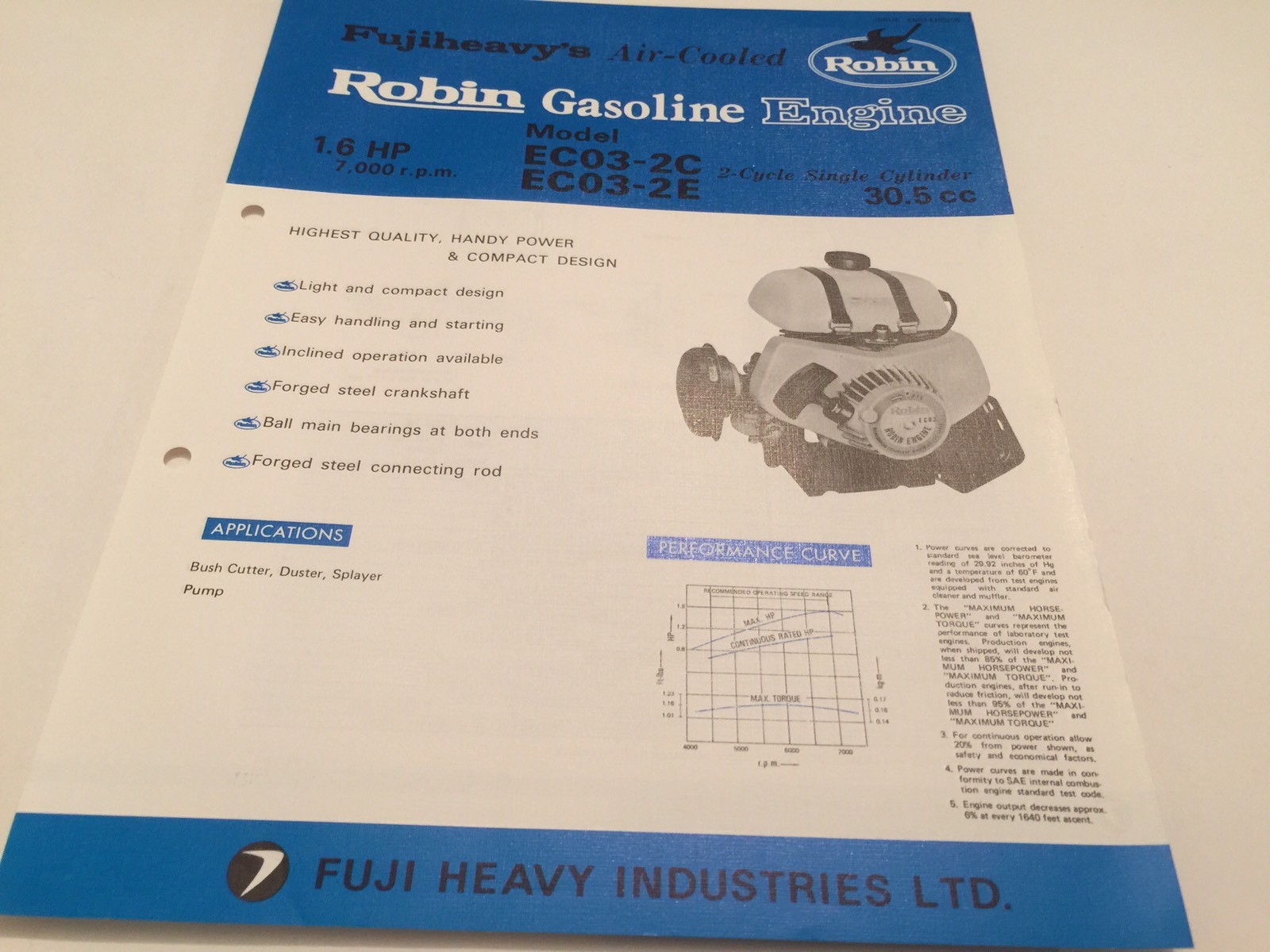 ROBIN FUJI Engines Gasoline EC03-2C EC03-2E Original 1980s Brochure | eBay