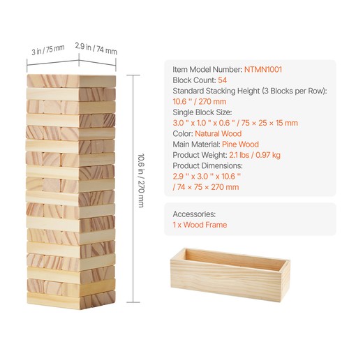 Tumbling Timber Toy 54 Blocks Tumble Tower Blocks Game Pine Wood Crate ...