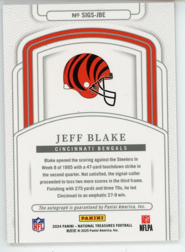 2024 Panini National Treasures Autograph Auto #JBR Jeff Blake 59/99 ...