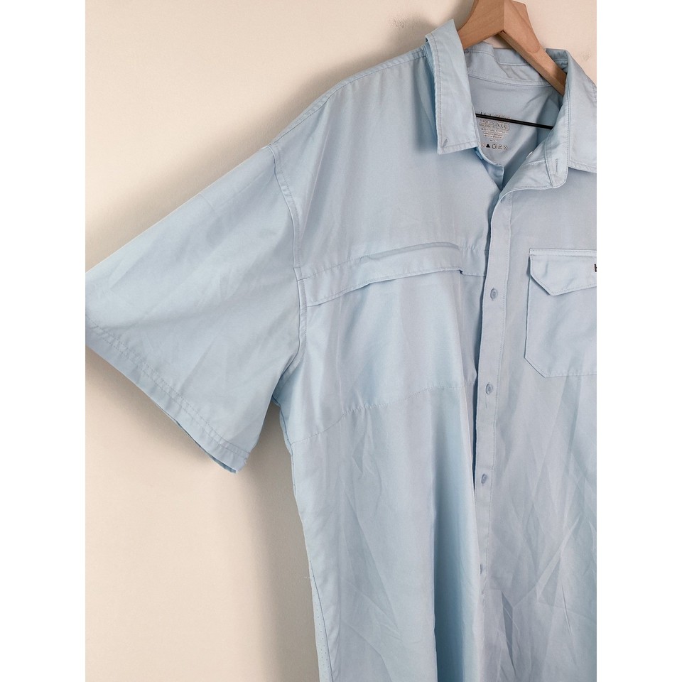 Huk Mens Tide Point Fishing Shirt XXXL Light Blue Short Sleeve Button ...