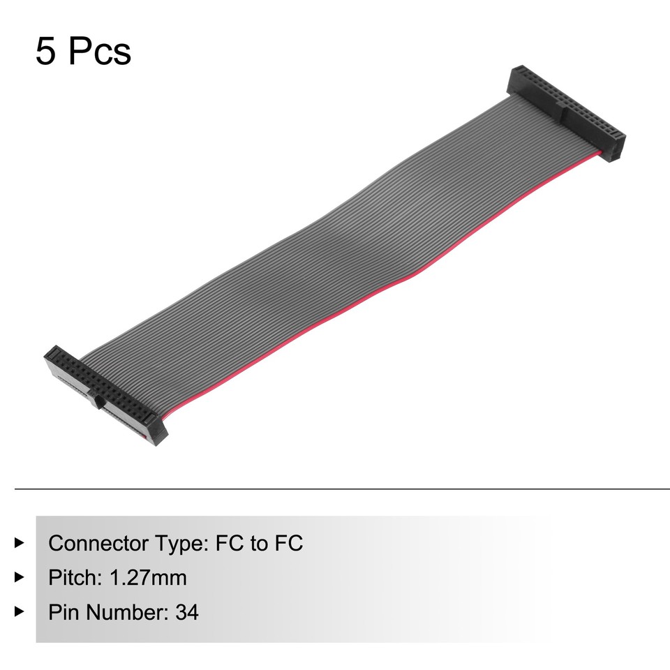IDC 34Pin Flat Ribbon Cable, 1.27mm Pitch FC to FC Connector 10cm ...