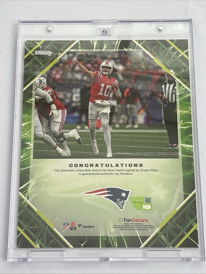 2025 Fanatics Emanate Drake Maye Auto Green Autograph NFL Patriots ...