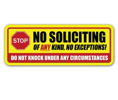 No Soliciting sticker window vinyl harass decal home knocking notice ...