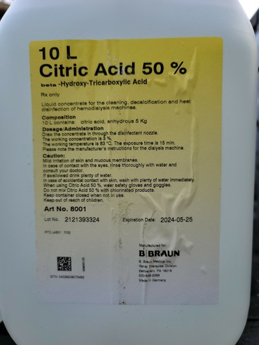 Braun Citric Acid 50% 10 Liter | eBay