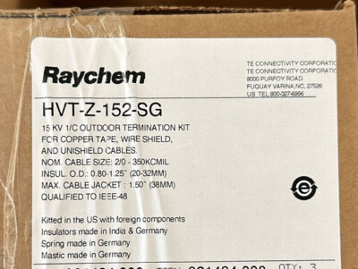 Raychem HVT-Z-152-SG Termination Kit 3 Cups, 15kV, Heat Shrink 2/0-350 ...
