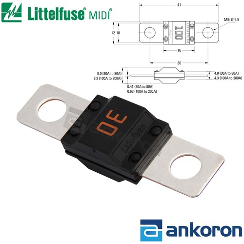 Genuine MIDI ® 30A Fuse Littelfuse ® 32V High Current 0498 Automotive ...