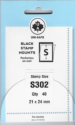 Uni-Safe / Prinz Top Opening S 21x24 mm - 40 Precut BLACK Stamp Mounts ...