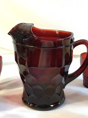 Royal Ruby Depression Glass Full Size Pitcher with Ice Lip and 12 ...