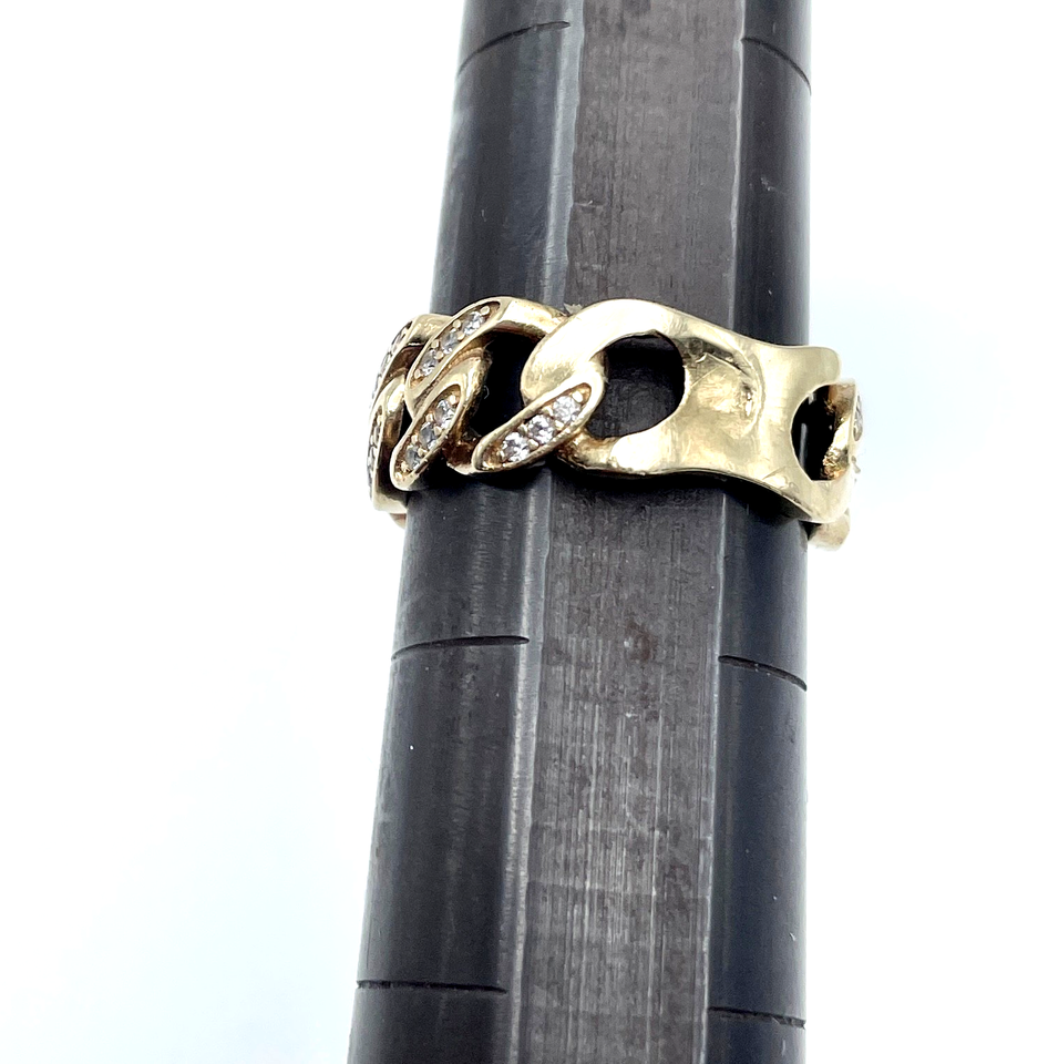 10K Yellow Gold 8mm Cuban Link Cubic Zirconia Ring - Size 9.25, 5.4 ...