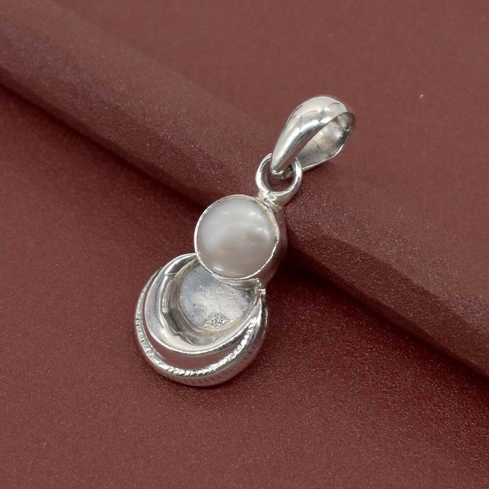 Cresent Moon Pearl Chandra Pendant Solid 925 Sterling Silver Locket ...