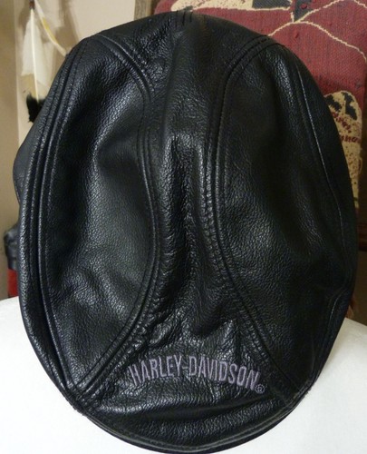 Harley-Davidson Black Leather Ivy Hat Newsboy Cabbie Cap Size XL ...
