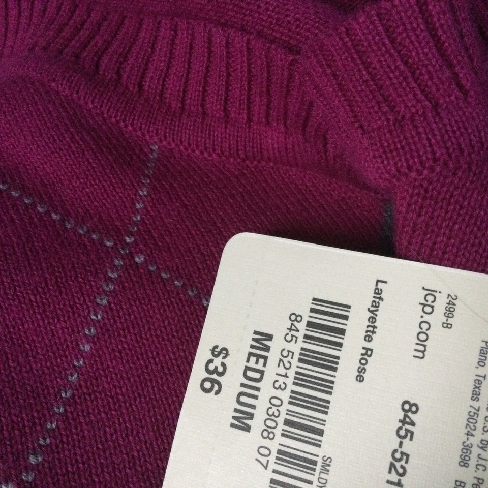 New St. John's Bay Sweater Size Medium V Neckline Long Sleeve Magenta ...