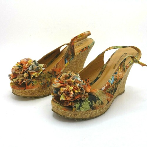 CL Laundry HEELS ILENA-2 Wedge Slingback Flower Shoes Size 8.5M | eBay