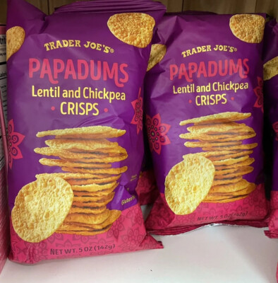 2 Packs Trader Joe's Papadums Lentil and Chickpea Crisps Snacks 5 oz ...