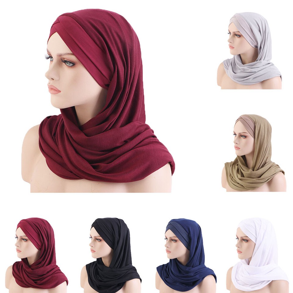 Muslim Women Hijab Caps Pull On Scarf Shawl Turban Instant Headscarf ...