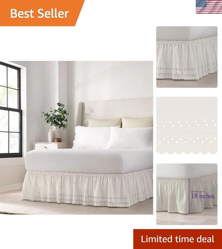 Eyelet Elastic Wrap Around Bed Skirt, Easy On/Off Dust Ruffle 18 Inch ...