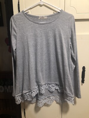 Women Man hi shang Hi-Lo Crochet Trim Gray Top -L | eBay