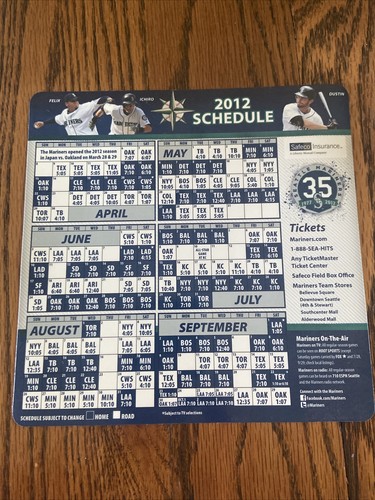 2012 Seattle Mariners magnetic schedule | eBay