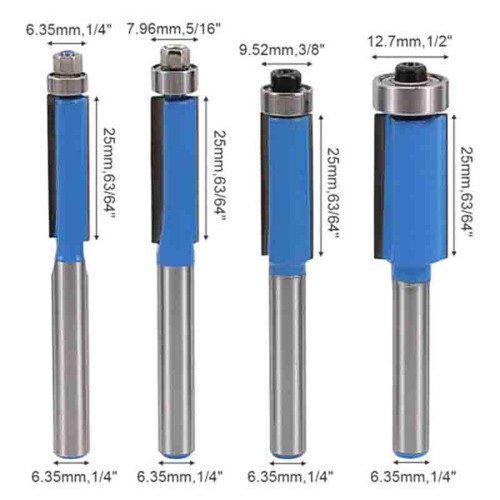 4 Pcs 1/4" Set Tool Shank Straight Flush Trim Router Bit Woodworking ...